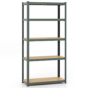 Giantex 5-Tier Storage Utility Shelves, Metal Garage Shelving Unit w/Adjustable Height, Anti-tipping Devices, 2000 LBS Total Load Capacity, Heavy Duty Display Rack for Shop, Kitchen (1, Gray)
