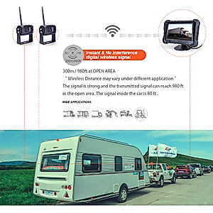 Digital Wireless Backup Camera System, Dual HD 720P Camera with Infrared Night Vision and Wide Viewing Angles, 7inch Wireless Monitor Split Screen for Trailer, RVs, Camper, 5th Wheel, etc