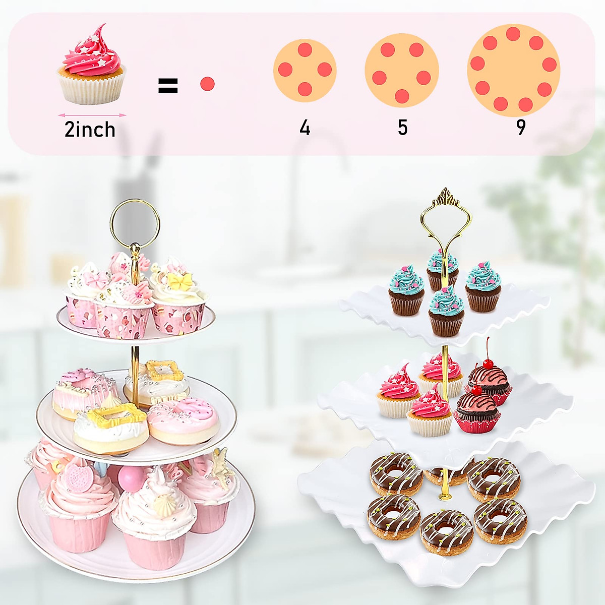 10 Pcs Cupcake Stand Set-Dessert Table Display Set-Cupcake Display Stand-Cupcake Tier Stand with 4X Large 3-Tier Cupcake Stands + 6X Appetizer Trays Perfect for Wedding Baby Shower Home Birthday