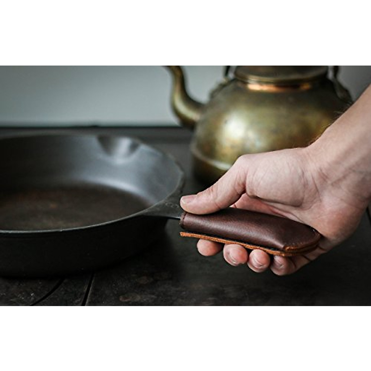 Leather Cast Iron Skillet Pan Handle Cover - Made In USA (Standard 4.5")