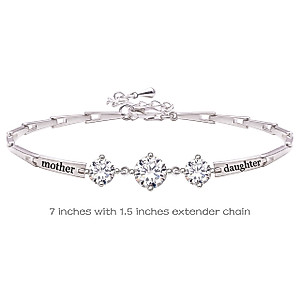 ALOV Jewelry Sterling Silver "mother daughter" Cubic Zirconia Bracelet