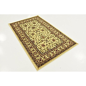 Unique Loom Voyage Collection Traditional Oriental Classic Intricate Design Area Rug, 3 ft 3 in x 5 ft 3 in, Ivory/Gold