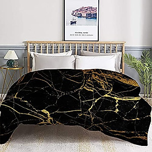 RICKYOUNG Black Gold Texture Pattern Giltter Marble Fleece Flannel Lightweight Blankets Plush Microfiber Bedding Throw Blanket for Couch and Bed 40"x30" for Pet
