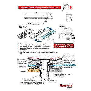 Neodrain 12-Inch Linear Shower Drain with 2-in-1 Flat & Tile Insert Cover, Brushed 304 Stainless Steel Rectangle Shower Floor Drain,Floor Shower Drain with Hair Strainer
