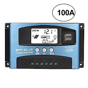 Solar Charge Controller, MPPT Solar Charge Controller 12v/24v Current Auto Focus MPPT Tracking Charge with LCD Display Dual USB Solar Regulator Charge Controller Multiple Load Control Modes (100A)
