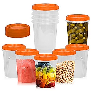 [Orange - 12 Pk]Airtight Deli Containers with Lids Twist Lock Top Clear Food Storage for Meal Prep Snacks and Leftovers Freezer and Microwave Safe Stackable Leak-Resistant and 12 Pc. Set (32 Ounce)