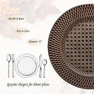 Spsyrine Faux Rattan Rustic Charger Plates, Set of 6 Elegant Round Plastic Plate Chargers for Dinner, Decorative for Events and Parties. (Plaid)