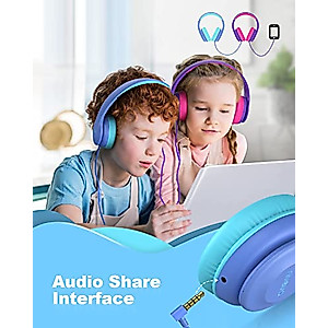 NIVAVA K15 Foldable Wired Headphones with Microphone for School Kids with Share Port 85dB/94dB Safe Volume Limit, Boys Girls for Travel Plane Tablet Kindle
