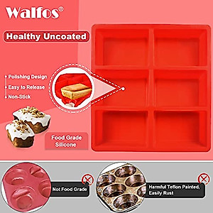 Walfos Silicone Mini Bread Baking Pan 6 Cavities Non-Stick Silicone Mini Loaf Pans 2 Pieces Food Grade Baking Mold For Bread, Cakes, Muffin, Dough, Easy Pop Out and Dishwasher Safe