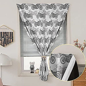 XISUNYA Anywhere Portable Blackout Curtain, Motorcycle Door Window Curtains, Realistic Grayscale Classic Motorcycle Print Bedroom Blackout Curtains,35W x54L Inches, for Nursery,Children Kids Bedroom