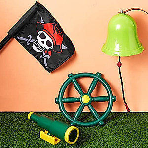 Junkin 4 Pcs Outdoor Playground Accessories for Kids Pirate Playground Equipment Set Include Pirate Ship Wheel Flag Bell Telescope for Swing Set Playhouse Backyard Tree House Jungle Gym Pirate Ship