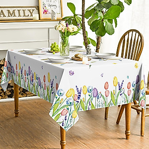 Horaldaily Spring Summer Tablecloth 60x84 Inch, Easter Watercolor Wild Flowers Tulip Lavender Blooming Floral Table Cover for Party Picnic Dinner Decor