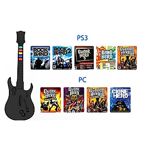 Game*Goby Guitar Hero Controller for PC and PS3 - Wireless Guitar for Guitar Hero, Rock Band & Clone Hero Games, Guitar Hero Guitar with Strap & Wireless Dongle (5 Keys) (Black LP)