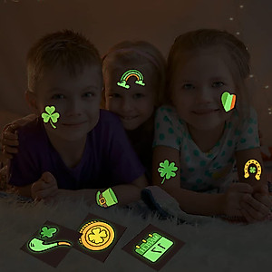 Mocossmy St Patrick's Day Temporary Tattoos Stickers,24 Sheets Glow in the Dark Shamrock Irish Flag Pots of Gold Luminous Tattoos for St Patrick's Day Parade Spring Party Favor Supplies Decoration