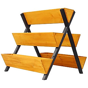 HarmoGZen 3 Tiers Wooden Vertical Raised Garden Bed with Legs,Brown Planter Raised Beds Kit for Flowers Herbs Vegetables