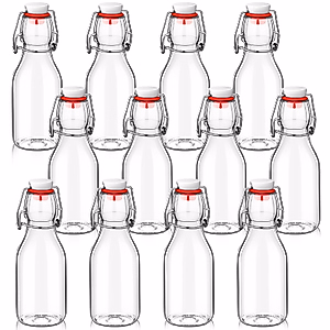 Flip Top Glass Bottles with Caps Beer Clear Swing Top Glass Vinegar Kombucha Bottles with Stoppers Airtight Lids for Wedding Themed Baby Shower Christmas Gifts(12 Pcs,3.38 oz)