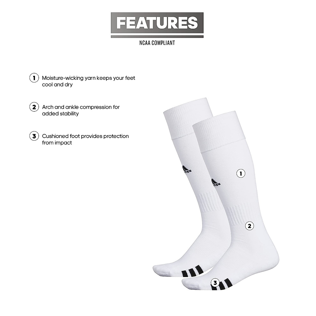 adidas Rivalry Soccer 2.0 OTC, Workout Compression Socks-Over The Calf, White/Black, Small