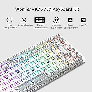 Womier 75% Custom Keyboard Kit- Gasket Mount Mechanical Gaming Keyboard, S-K75 82 Keys Wired Custom Keyboard RGB Clear Keyboard Kit, Hot Swappable Keyboard, Pre-lubed Switch for Mac/Win, Transparent