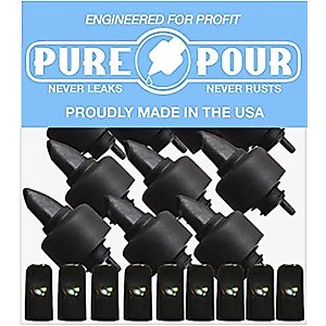 Universal Liquor Pourers with Rubber Dust Caps for Alcohol Bottles, Olive Oil, Syrup, Balsamic Vinegar and More (10 Pack of Pour Spouts)
