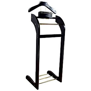 FOLREORP Suit Valet Stand Freestanding with Top Tray Contour Hanger Trouser Bar Shoe Rack Tie & Belt Wardrobe Valet Stand Stand Organizer for Both Living Room and Bed Room Pine