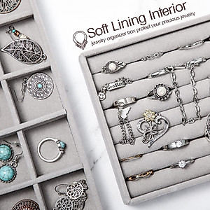 Kenning 16 Pcs Stackable Jewelry Trays Organizer Set for Drawer 8.3x5x1 Small Velvet Jewelry Drawer Insert Storage Holder Closet Dresser Box Divider Ring Earring Display Wedding Gift for Women Girl