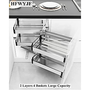 HFWYJF Blind Corner Cabinet Pull Out Organizer 15 Inch Opening,Magic Corner Base Cabinet Pull Out Left,Hidden Corner Cabinet Slide Out Shelves,2 Tier 4 Shelf Chrome Blind Corner Soft Close