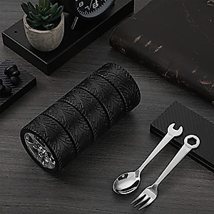 Yungyan 3 Pieces Tyre Water Bottle Gift for Man Stainless Steel Coffee Tea Mug Mechanic Gifts with Tool Fork and Spoon for Christmas Car Lover Father Birthday Gift