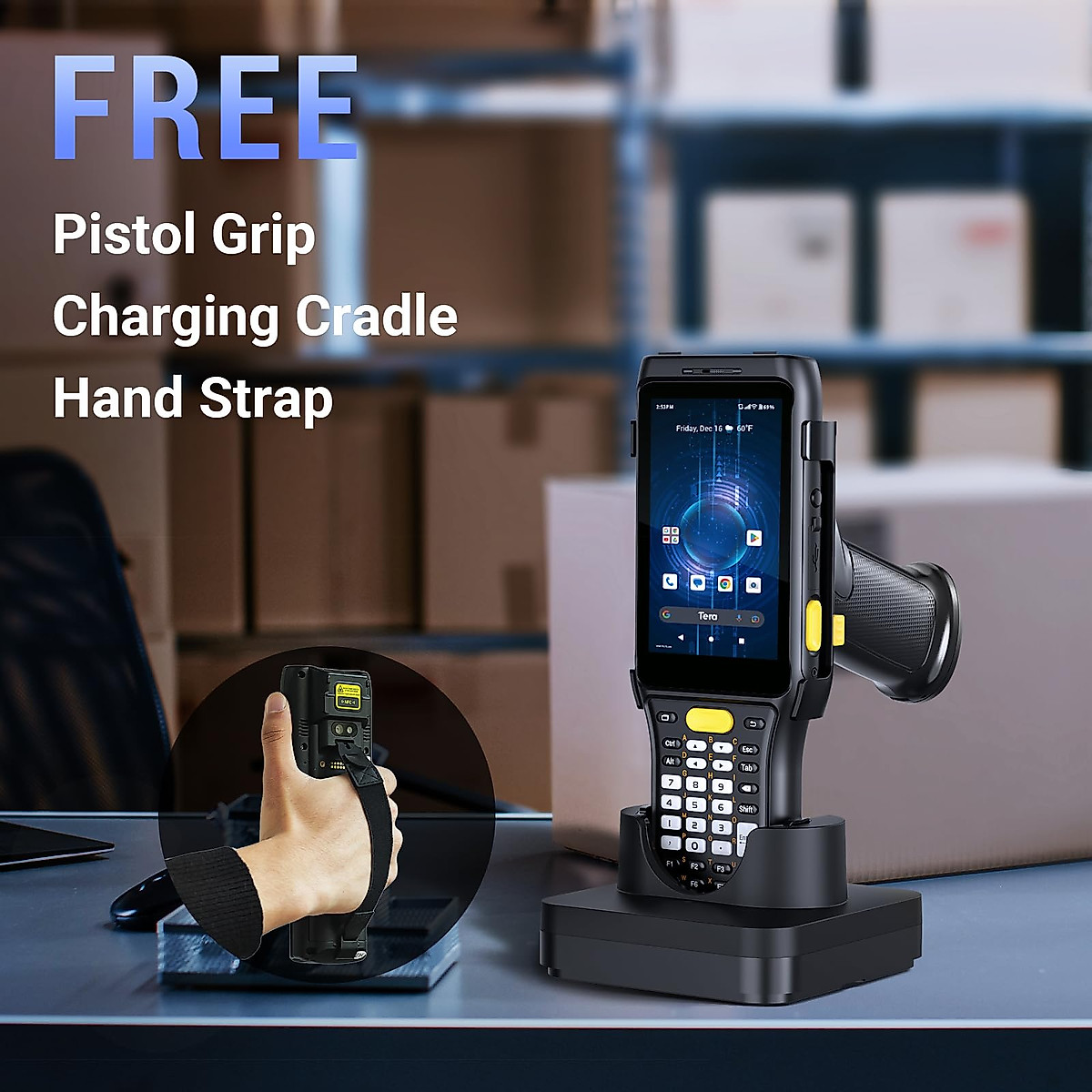 Tera Pro Android Barcode Scanner: 37 Keys Zebra SE4750MR Scan-Range 13FT Qualcomm CPU 6700mAh with Hot-swap Android 11 1D 2D QR Handheld PDA Charging Cradle Pistol Grip 4G BT 5.0 Wi-Fi GPS P161