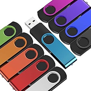 Kepmem 32GB Flash Drive Pack of 10 Thumb Drives Bulk, Metal USB 2.0 Memory Sticks Swivel Pen Drive 32 GB, Portable Keychain Jump Drive Colorful Multipack Zip Drives for Data Storage