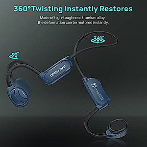 Bone Conduction Headphones Bluetooth, Wireless Sport Open Ear Headphones,Sweatproof Head Set Earbuds with Mic, Stereo inductivv Bone Conduction Earphones for Running Cycling Driving Travel-Blue
