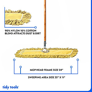 24 Inch Yellow Dust Mop with Wood Handle and 24 Inch Dust Mop Refill Bundle - 2 Mop Sets and 4 Refills