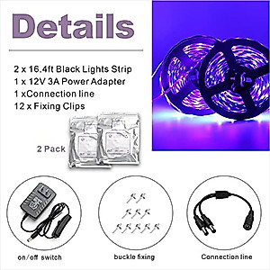 AIMEOKO LED Black Light Strip Kit,32.8ft 600 LEDs 12V Flexible UV Blacklight Fixtures for Indoor Bedroom Decoration,Fluorescent Dance Party,Wedding,Birthday,Halloween,Body Paint,Non-Waterproof