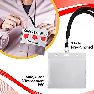 SEE-IT! 360 pcs Make 120 Name Tag Holders with Lanyards and White Insert Cards, Horizontal Clear Plastic Badge Protector ID Holder Waterproof Heavy Duty Reusable Business School Church Conference