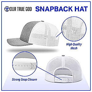 Our True God Faith Over Fear Back Mesh Hat Christian Inspirational Gift Baseball Cap (Heather Front/White Mesh) Medium-Large