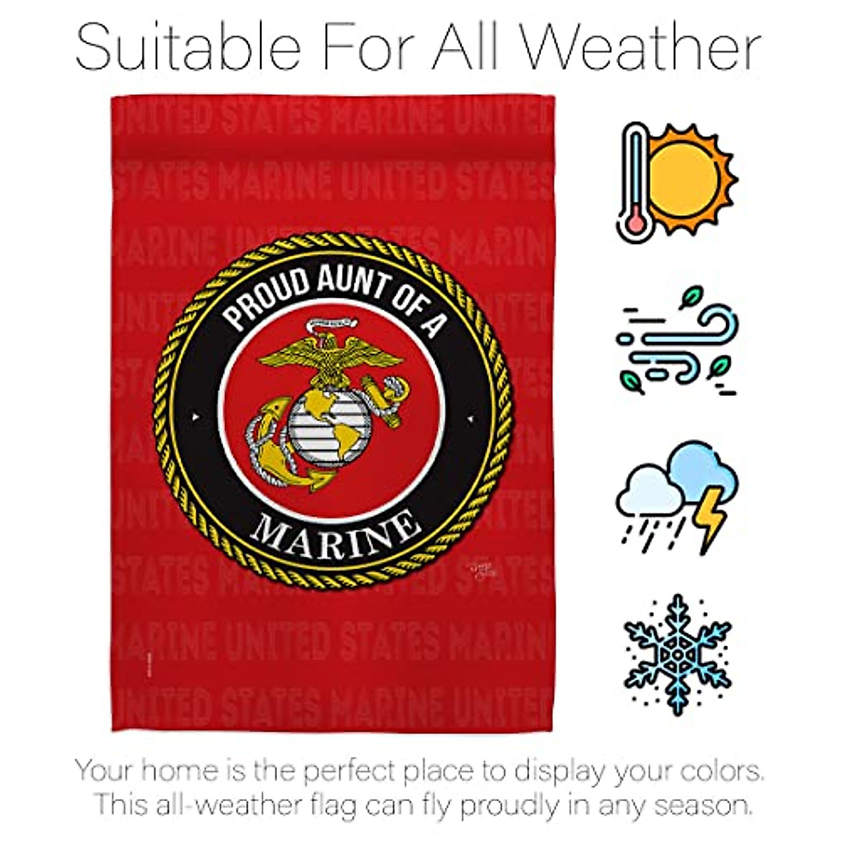 Breeze Decor Proud Aunt Garden Flag Set with Stand Armed Forces Marine Corps USMC Semper Fi United State American Military Veteran Retire Official House Yard Gift Double-Sided, Made in USA