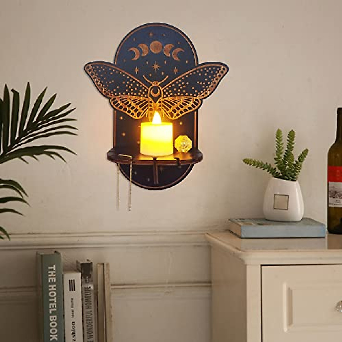 FROATS Wooden Snake Shelf for Crystals - Black Shelfs with LED Candle Rustic Boho Shelfs - Wooden Hanging Floating Shelves for Crystal Holder, Yoga, Collectibles, Spiritual Decor