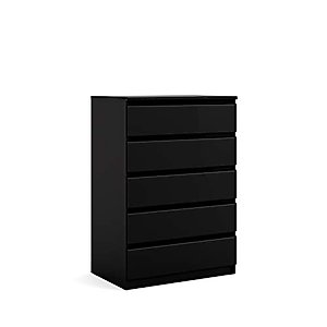 Tvilum, Handle-free, Contemporary, Bedroom Furniture, College Living 5 Drawer Chest, Black
