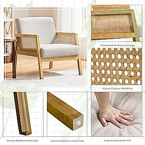 Yaheetech Accent Chair, Modern Armchair with Wood Legs, Mid Century Living Room Chair Linen Comfy Lounge Chair for Bedroom Reading Room, Set of 2, Beige