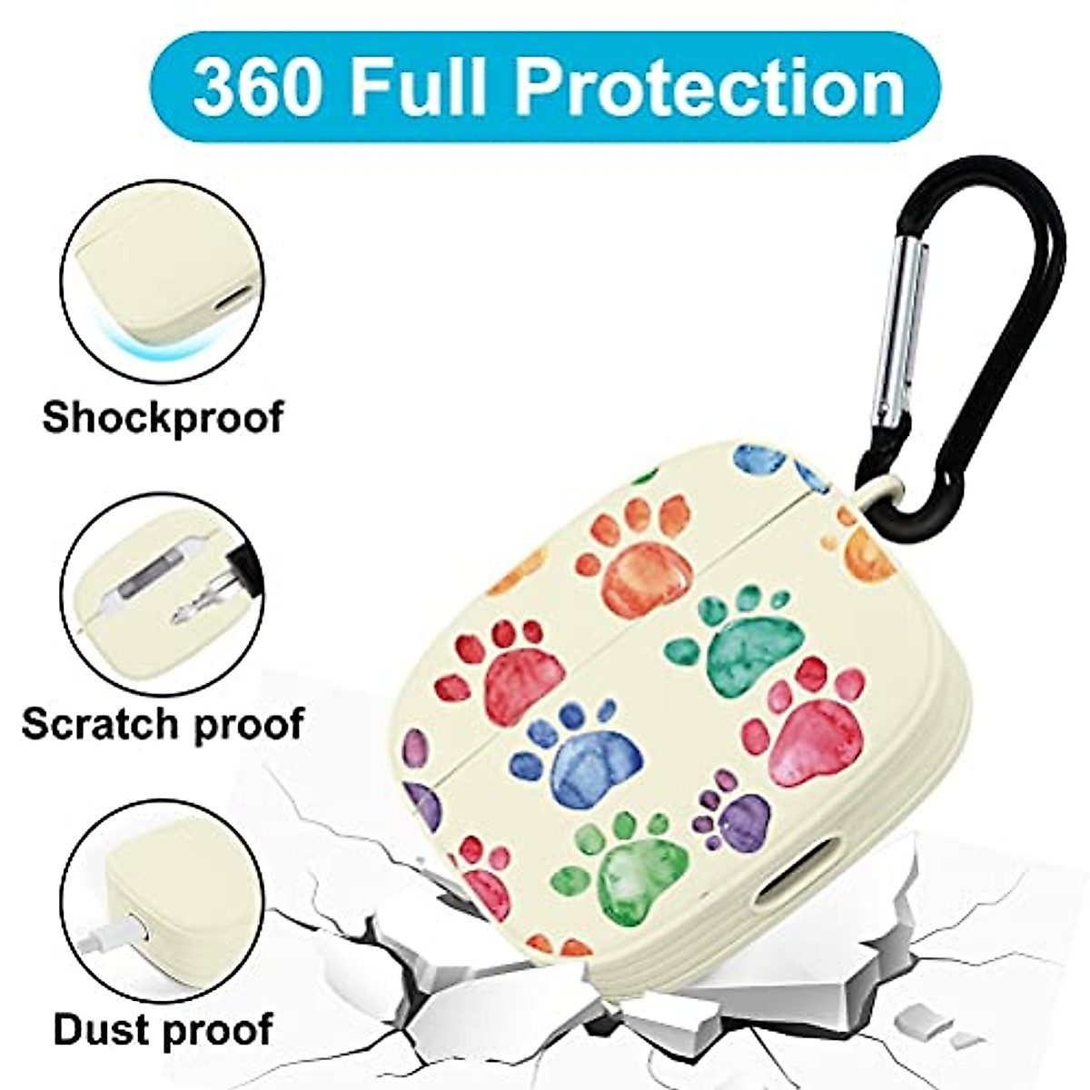 Yoedge Earphone Case Cover for AirPods Pro with Keychain, Soft Silicone Skin Cover with Double Sided Pattern, Full Protective Case with Fashion and Cute Printing, Dog Paw Print