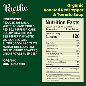 Pacific Foods Organic Creamy Roasted Red Pepper & Tomato Soup, 32 Ounce Resealable Carton