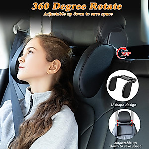 JZCreater Car Headrest Pillow, Head Neck Support Pillow, Car Seat Headrest for Kids, 180° Adjustable U Shaped Car Sleeping Pillow Cushion for Kids Adult (Black)