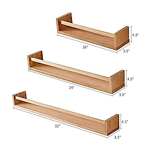 TREOAKWIS Nursery Shelves, Natural Wood Nursery Floating Shelves for Wall Mounted, Wall Bookshelf for Kids,Hanging Shelf for Baby Nursery Room Decor Bathroom Decor, Kitchen Spice Rack, 24 Inch