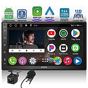 ATOTO A6 PF 7" Android Double-DIN Car Stereo, Wireless Carplay & Wireless Android Auto, Full Touchscreen Car Radio, Mirror Link, WiFi/Bluetooth/USB Tethering, HD LRV, Backup Camera, Mic, A6G2B7PF-S01
