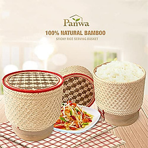 PANWA Bamboo Sticky Rice Serving Basket Handmade 100% Eco-Friendly Thai Kratip Container Prestige Collection Caramel and Natural with Vegetable Plant Based Dye - Food Safe