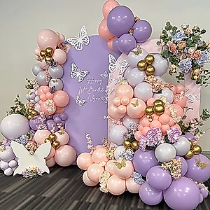 Purple and Pink Balloon Arch Kit, Pink Purple Gold Balloons Garland Kit with Butterfly Sticker for Purple Theme Birthday Party Bridal Wedding Decorations Baby Shower for Girl Women
