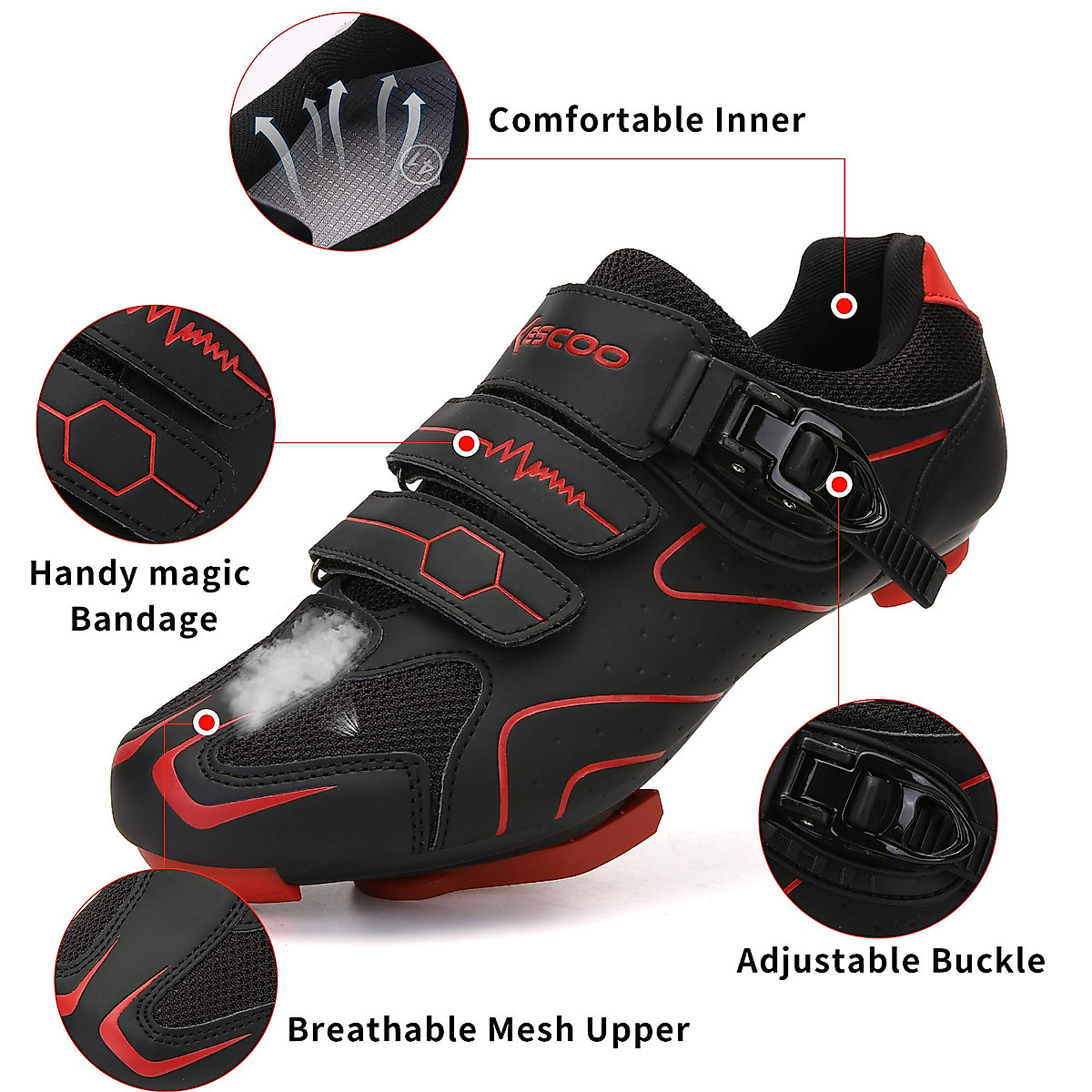 Unisex Cycling Shoes Compatible with pelaton Indoor Road Bike Shoes Riding Shoes for Men and Women Delta Cleats Clip Outdoor Pedal (Black-red, M13)
