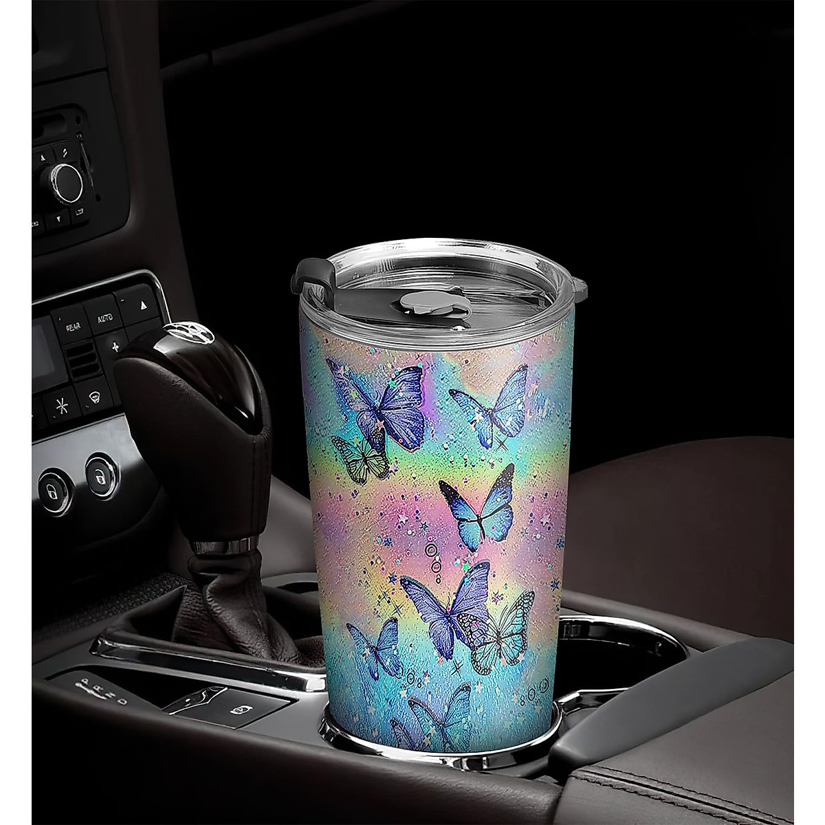20oz Colorful Tie Dye Butterfly Tumbler, Gifts for Butterfly Lovers, Coffee Thermos for Women, Stainless Steel Double Wall Vacuum Insulated Coffee Mug, Travel Cup with Lid