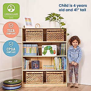 ECR4Kids Classic Bookcase, 48in, Adjustable Bookshelf, Natural