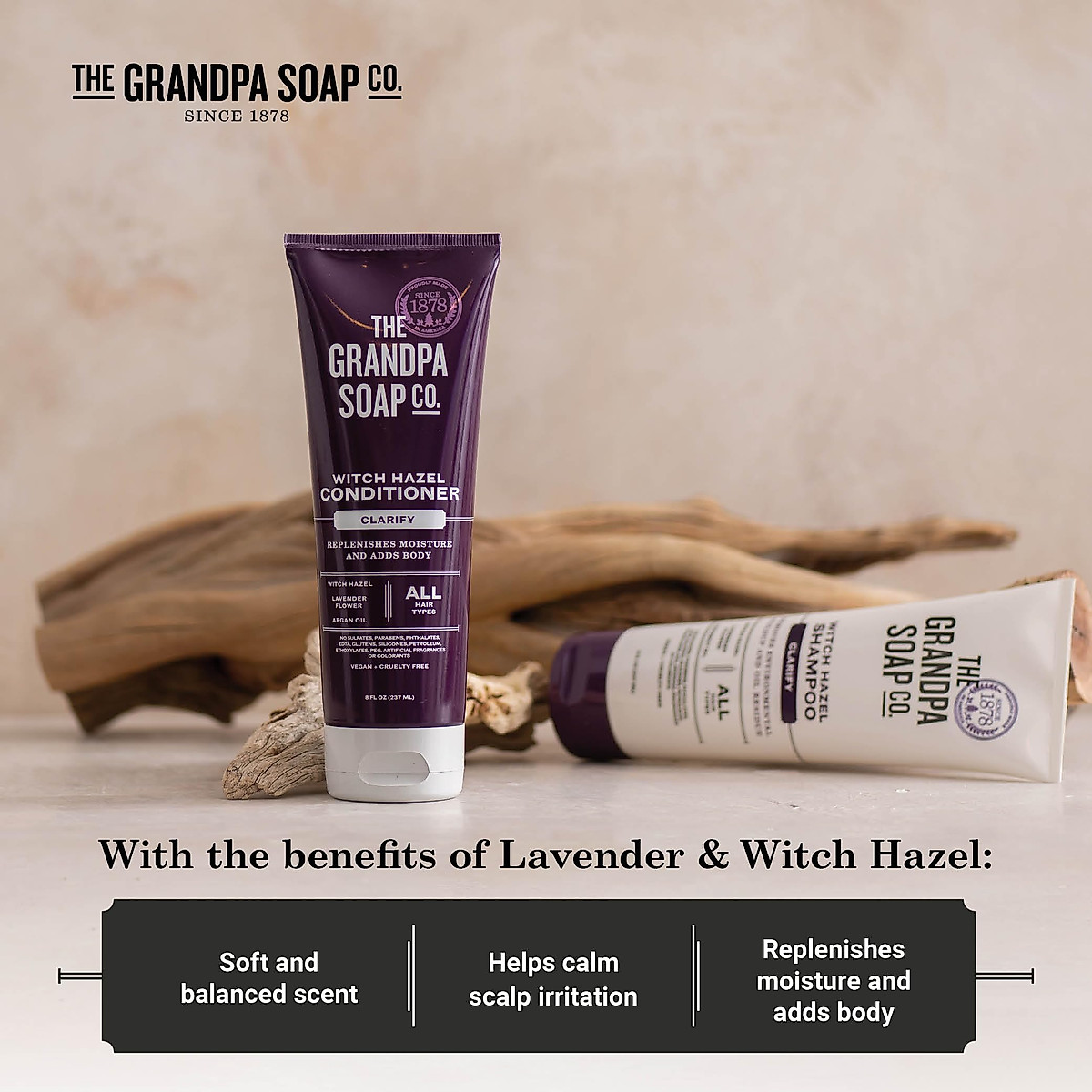 Grandpa's The Soap Company Clarifying Witch Hazel Conditioner - Relieves Scalp Conditions and Protects Against Buildup, With Lavender Flower, Sulfates and Parabens Free, 8 Fl Oz.