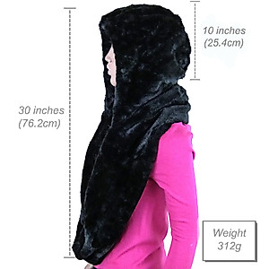 Fashion 21 Women's Thick & Soft Faux Fur Infinity Hood Scarf Head Scarf Shawl Wrap (Hooded - Black)